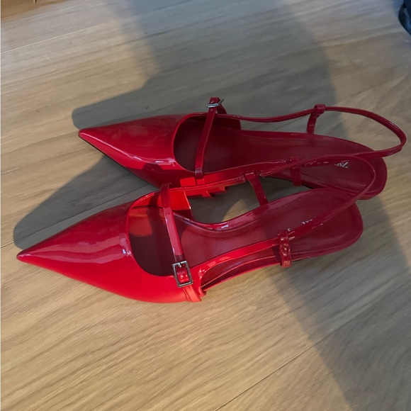 Zara | Shoes | Zara Red Glossy Heels | Poshmark